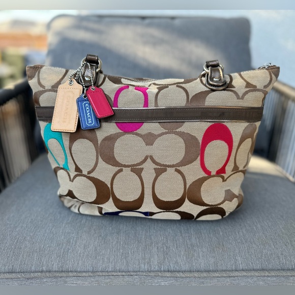 Coach | Bags | Coach Signature Jaquard Big C Multicolor Tote | Poshmark